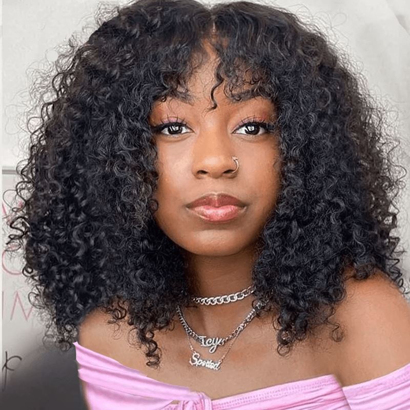Ali Grace Full Machine Made Kinky Curly Wig With Bangs – AliGrace