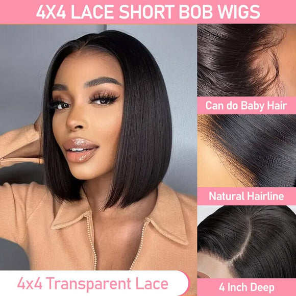Ali Grace 4x4 Lace Closure Straight Short Bob Wigs for Black Women ...