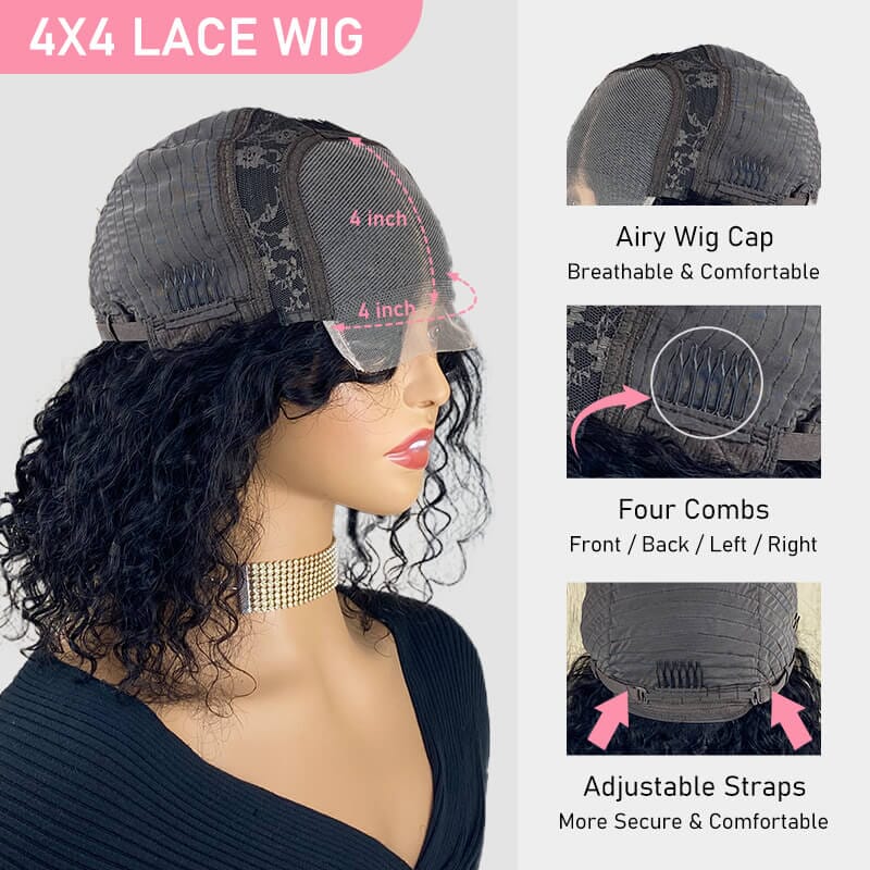 Ali Grace 4x4 Lace Closure Straight Short Bob Wigs for Black Women ...